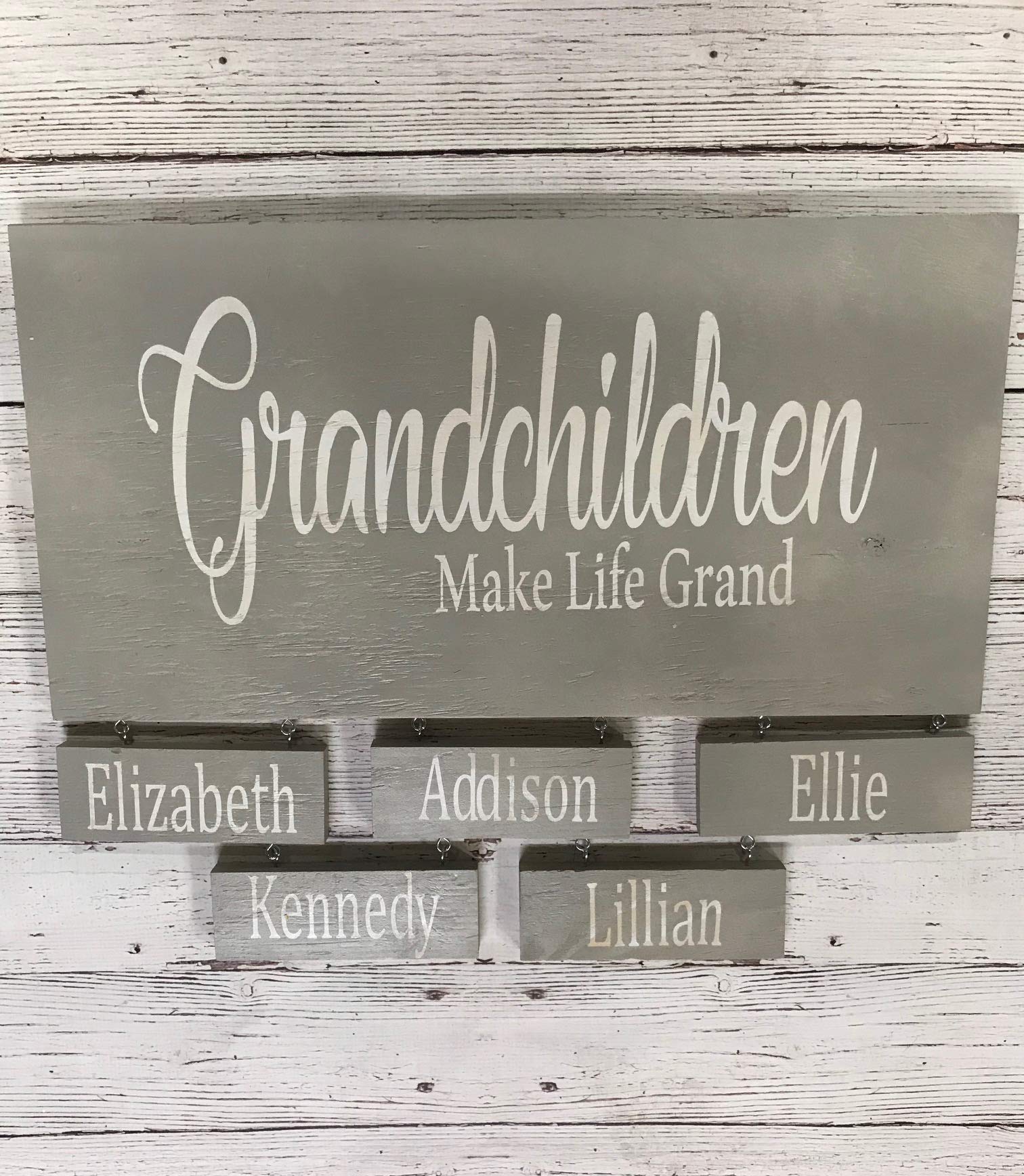 Grandkids Make Life Grand Grandchildren Wood Sign Kids Names Grandma Christmas Gift Farmhouse Rustic Home Decor Granddaughters Grandpa