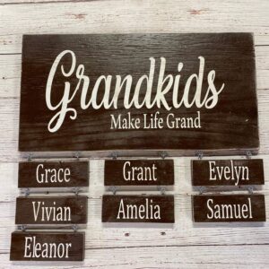 Grandkids Make Life Grand Grandchildren Wood Sign Kids Names Grandma Christmas Gift Farmhouse Rustic Home Decor Granddaughters Grandpa