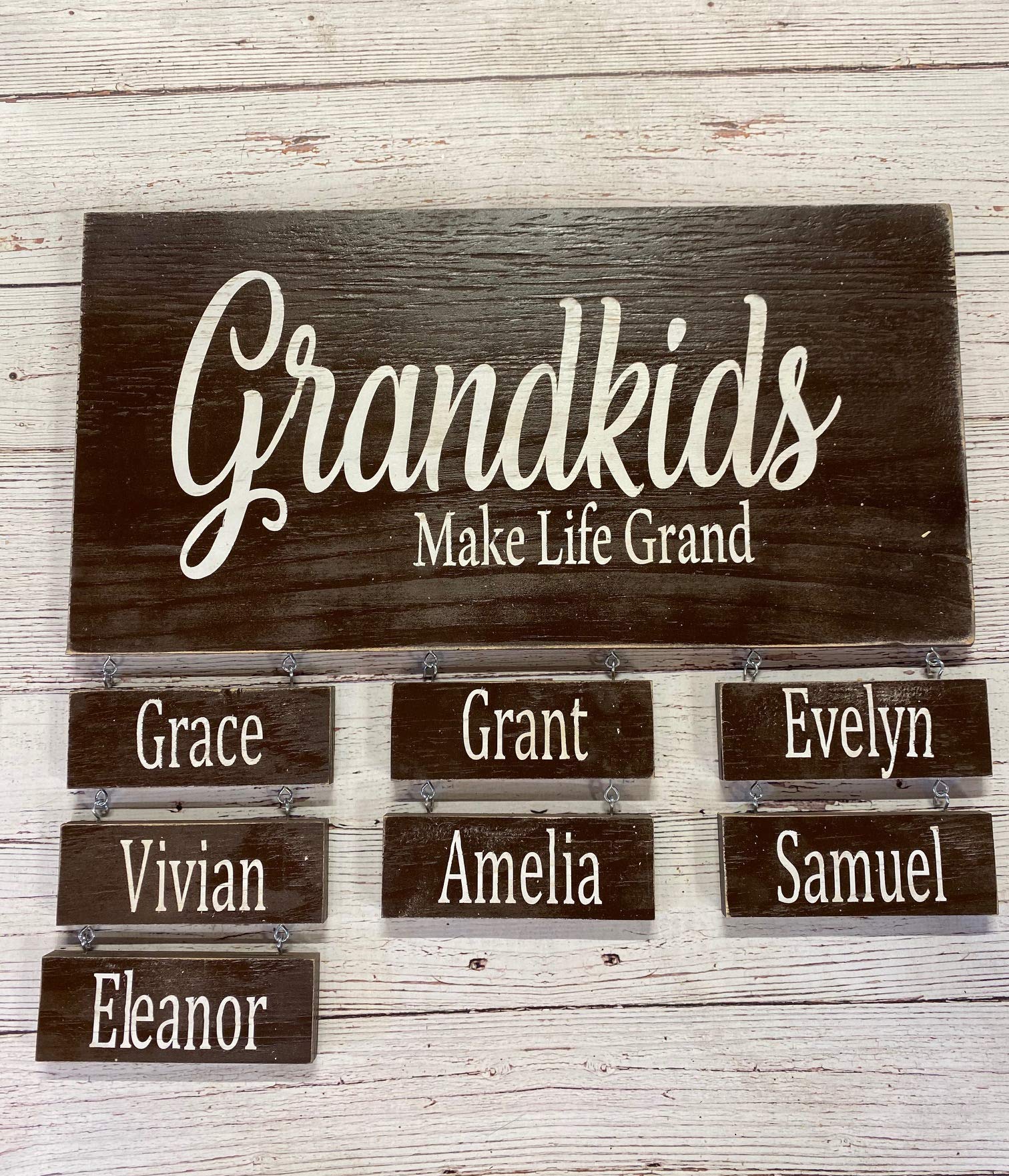 Grandkids Make Life Grand Grandchildren Wood Sign Kids Names Grandma Christmas Gift Farmhouse Rustic Home Decor Granddaughters Grandpa