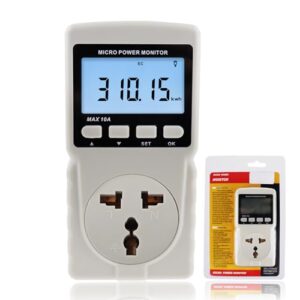 electricity usage monitor, digital power meter lcd plug in power watt voltage meter, 8 display modes for energy saving, watt meter outlet, energy consumption factor, power consumption monitor