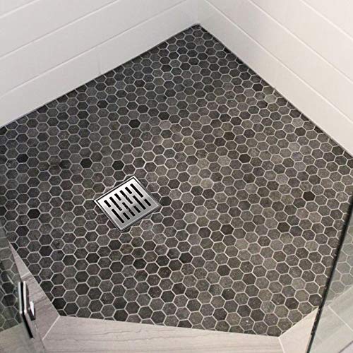 Neodrain Square Shower Drain,4 inch Stainless Steel 304 Grate and PVC Drain Body, Brick Pattern Grate with Brushed Nickel Finish, Kit Includes Hair Trap/Strainer,Lifting Hook and PVC Drain Base