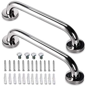 2 pack 12 inch shower grab bar, zuext chrome stainless steel bathroom grab bar, shower handle, bathroom balance bar, safety hand rail support - handicap, elderly, injury, senior assist bath handle