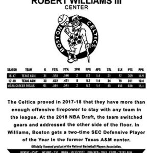 2018-19 NBA Hoops Basketball #269 Robert Williams III Boston Celtics RC Rookie Card made by Panini