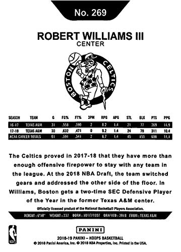 2018-19 NBA Hoops Basketball #269 Robert Williams III Boston Celtics RC Rookie Card made by Panini