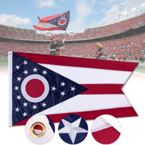 flagburg ohio state flag 3x5 ft oh flag the buckeye state flag heavy duty 210d nylon with embroidered stars outdoor indoor all weather burgee flag with strong canvas header/brass grommets/sewn stripes