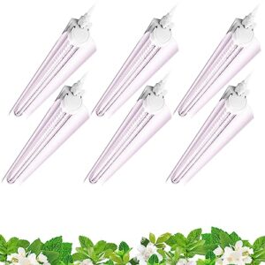 barrina 2ft t8 grow light, 144w(6 x 24w, 800w equivalent), full spectrum sunlight plant light, led grow light bulbs for indoor plant growing,with v-shaped reflector, pinkish white, 6-pack