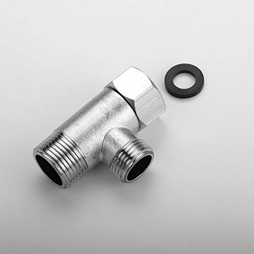 REWEE Bidet Connector,SOLID Brass T-adapter, 3-way Tee Connector for Handheld Bidet 7/8" and G 1/2 Polished,T Valve