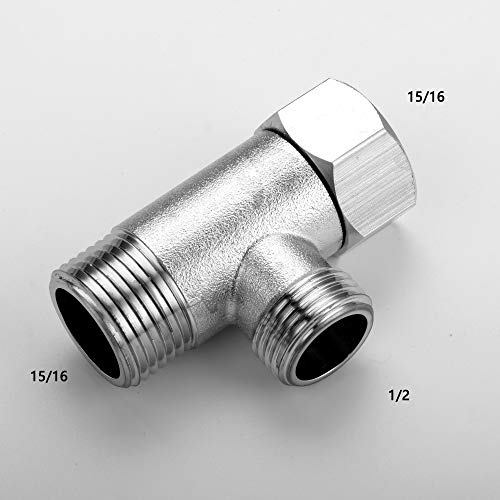 REWEE Bidet Connector,SOLID Brass T-adapter, 3-way Tee Connector for Handheld Bidet 7/8" and G 1/2 Polished,T Valve