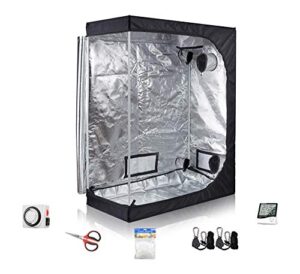 hydro plus 60''x32''x80'' grow tent kit + thermometer hygrometer + 24 hour outlet timer + 60mm bonsai shear + plant trellis netting + light hangers hydroponics system (60''x32''x80'' kit)