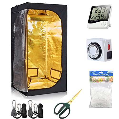 Hydro Plus Grow Tent Room Kit Indoor Plants Growing Room+24 Hour Outlet Timer+60mm Bonsai Shear+Plant Trellis Netting+Light Hangers for Hydroponics Growing System(32''x32''x63'' Kit)