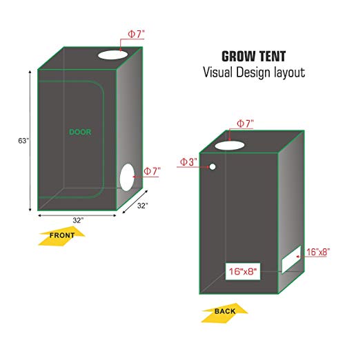 Hydro Plus Grow Tent Room Kit Indoor Plants Growing Room+24 Hour Outlet Timer+60mm Bonsai Shear+Plant Trellis Netting+Light Hangers for Hydroponics Growing System(32''x32''x63'' Kit)