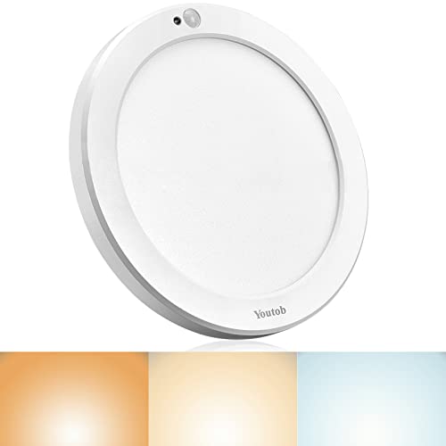 Youtob Motion Sensor Light LED Ceiling Light with 30s/180s Timeout Adjustable 3 Colors,15W 1500lm Round Lighting Fixture for Porches, Closets, Stairs(3000k/4000k/5000k Available) (White)