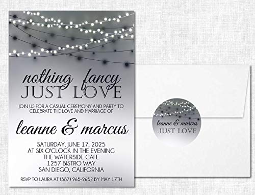 Casual Backyard Wedding Inviations, Set of 10 - Bistro Light Inspired Wedding Invitations With Envelopes