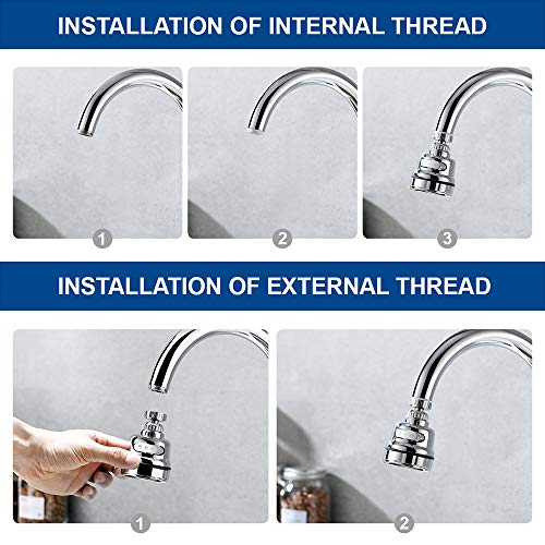 EIGSO Movable Kitchen Sink Aerator - 360° Rotatable Faucet Sprayer Head Replacement for Kitchen, Multi-function Anti-Splash Tap Aerator Faucet Nozzle with 3 Modes Adjustment, Silver