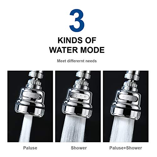 EIGSO Movable Kitchen Sink Aerator - 360° Rotatable Faucet Sprayer Head Replacement for Kitchen, Multi-function Anti-Splash Tap Aerator Faucet Nozzle with 3 Modes Adjustment, Silver