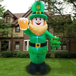 8 foot st patricks day inflatable st patricks day decorations outdoor giant inflatable leprechaun with led light holding shamrocks beer for irish day yard decoration lucky decor fun holiday blow up