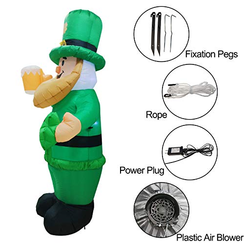 8 Foot St Patricks Day Inflatable St Patricks Day Decorations Outdoor Giant Inflatable Leprechaun with LED Light Holding Shamrocks Beer for Irish Day Yard Decoration Lucky Decor Fun Holiday Blow Up