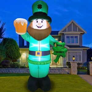 8 Foot St Patricks Day Inflatable St Patricks Day Decorations Outdoor Giant Inflatable Leprechaun with LED Light Holding Shamrocks Beer for Irish Day Yard Decoration Lucky Decor Fun Holiday Blow Up