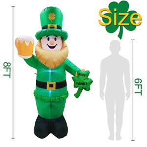 8 Foot St Patricks Day Inflatable St Patricks Day Decorations Outdoor Giant Inflatable Leprechaun with LED Light Holding Shamrocks Beer for Irish Day Yard Decoration Lucky Decor Fun Holiday Blow Up