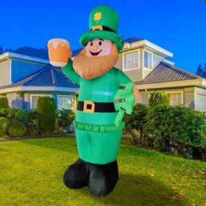 8 Foot St Patricks Day Inflatable St Patricks Day Decorations Outdoor Giant Inflatable Leprechaun with LED Light Holding Shamrocks Beer for Irish Day Yard Decoration Lucky Decor Fun Holiday Blow Up