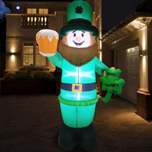 8 Foot St Patricks Day Inflatable St Patricks Day Decorations Outdoor Giant Inflatable Leprechaun with LED Light Holding Shamrocks Beer for Irish Day Yard Decoration Lucky Decor Fun Holiday Blow Up