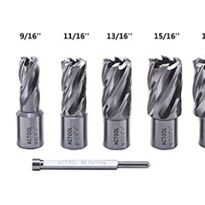 ACTOOL 6 PC 1/2" to 1-1/16" HSS ANNULAR Cutter Set 1" Cutting Depth with 3/4'' Weldon Shank