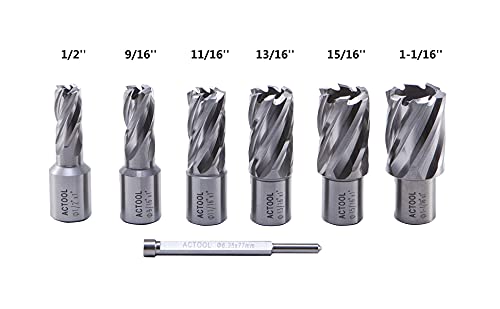 ACTOOL 6 PC 1/2" to 1-1/16" HSS ANNULAR Cutter Set 1" Cutting Depth with 3/4'' Weldon Shank