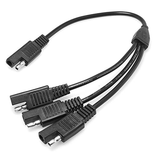 DGZZI SAE Power Extension Cable 35cm 18AWG Y Splitter 1 to 3 Connector 2 Pin Quick Disconnect Adapters Connector Cable for Solar Panel Charge