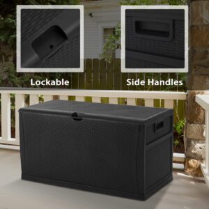 Incbruce Outdoor Storage Box 120 Gallon Patio Deck Box with Handles, Patio Storage Waterproof Deck Boxes Garden Resin Deck Storage Container Lockable Storage Box (Black)