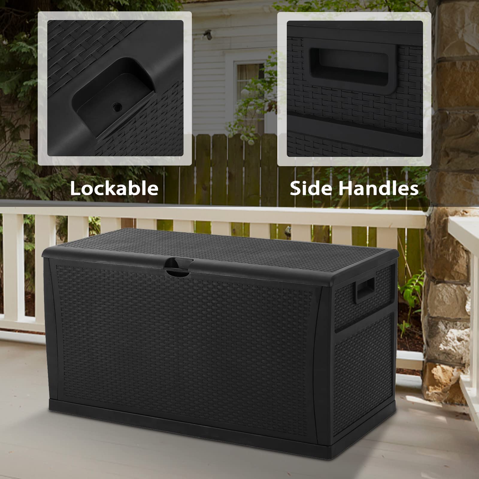 Incbruce Outdoor Storage Box 120 Gallon Patio Deck Box with Handles, Patio Storage Waterproof Deck Boxes Garden Resin Deck Storage Container Lockable Storage Box (Black)