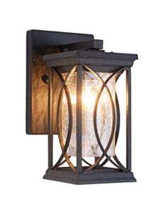 dusk to dawn outdoor wall lanterns small modern exterior light fixture aluminum with crack-like glass, ul and ip65 waterproof wall sconce outdoor wall light for porch, garage, front door, black