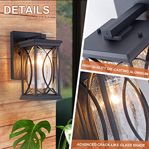 Dusk to Dawn Outdoor Wall Lanterns Small Modern Exterior Light Fixture Aluminum with Crack-Like Glass, UL and IP65 Waterproof Wall Sconce Outdoor Wall Light for Porch, Garage, Front Door, Black