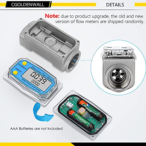 CGOLDENWALL 1inch Water Flow Meter 1" Digital Fuel Flowmeter Inline, 1" FNPT Inlet/Outlet, Measuring Range 2.5-26GPM, Flow Meter for Water Diesel Kerosene Gasoline, 1inch