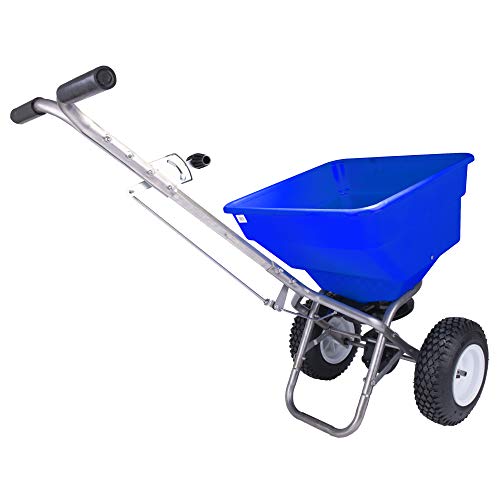 EarthWay Polar Tech 90399 100 LB Professional Ice Melt Broadcast Walk Behind Spreader with 13" Pneumatic Tires, Adjustable Handle, and Solid Linkage Control