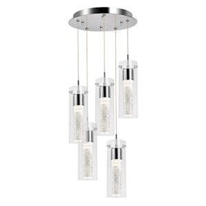 hykolity 5-light pendant ceiling fixture, integrated led kitchen lighting, 30w (180 watt equivalent) cri 90+, 2250lm premium bubble glass with chromed finished etl listed