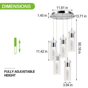 Hykolity 5-Light Pendant Ceiling Fixture, Integrated LED Kitchen Lighting, 30W (180 Watt Equivalent) CRI 90+, 2250lm Premium Bubble Glass with Chromed Finished ETL Listed