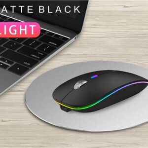 Uiosmuph LED Wireless Mouse, G12 Slim Rechargeable Silent Mouse, 2.4G Portable USB Optical Computer Mice with USB Receiver and Type C Adapter (Matte Black)