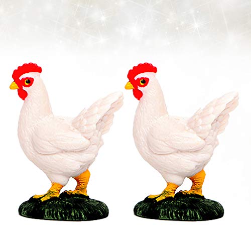 Amosfun 2pcs Miniature Chickens Rooster Figurines Cake Toppers Fairy Garden Decorations Ornaments Micro Landscape Bonsai Dollhouse Accessories (White Cock)