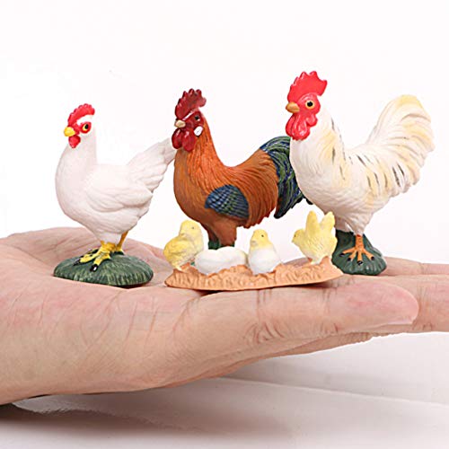 Amosfun 2pcs Miniature Chickens Rooster Figurines Cake Toppers Fairy Garden Decorations Ornaments Micro Landscape Bonsai Dollhouse Accessories (White Cock)