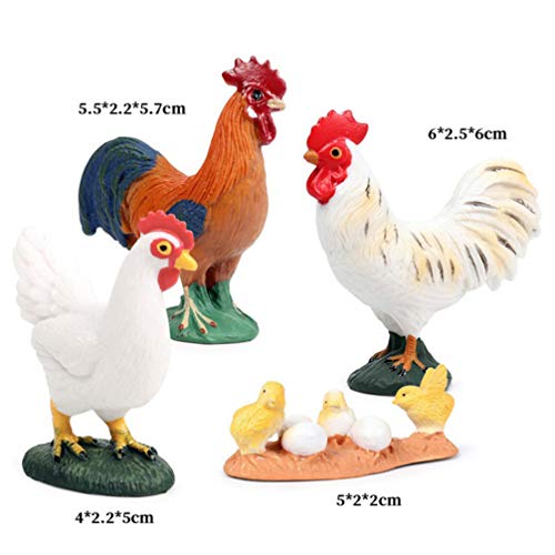 Amosfun 2pcs Miniature Chickens Rooster Figurines Cake Toppers Fairy Garden Decorations Ornaments Micro Landscape Bonsai Dollhouse Accessories (White Cock)