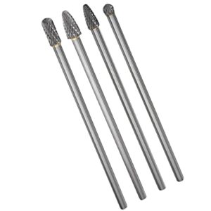 wolfride 4pcs long shank tungsten carbide burr set 6mm shank die grinder burr set for metal 6-inch length