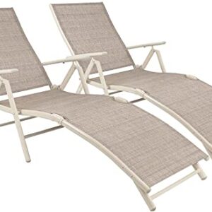 Flamaker Patio Lounge Chairs Adjustable Chaise Lounge Chairs Folding Outdoor Recliners Set of 2 for Beach, Pool and Yard (Beige)