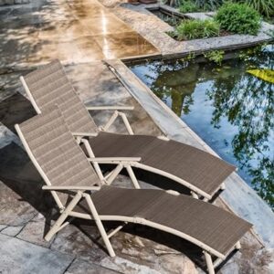 Flamaker Patio Lounge Chairs Adjustable Chaise Lounge Chairs Folding Outdoor Recliners Set of 2 for Beach, Pool and Yard (Beige)