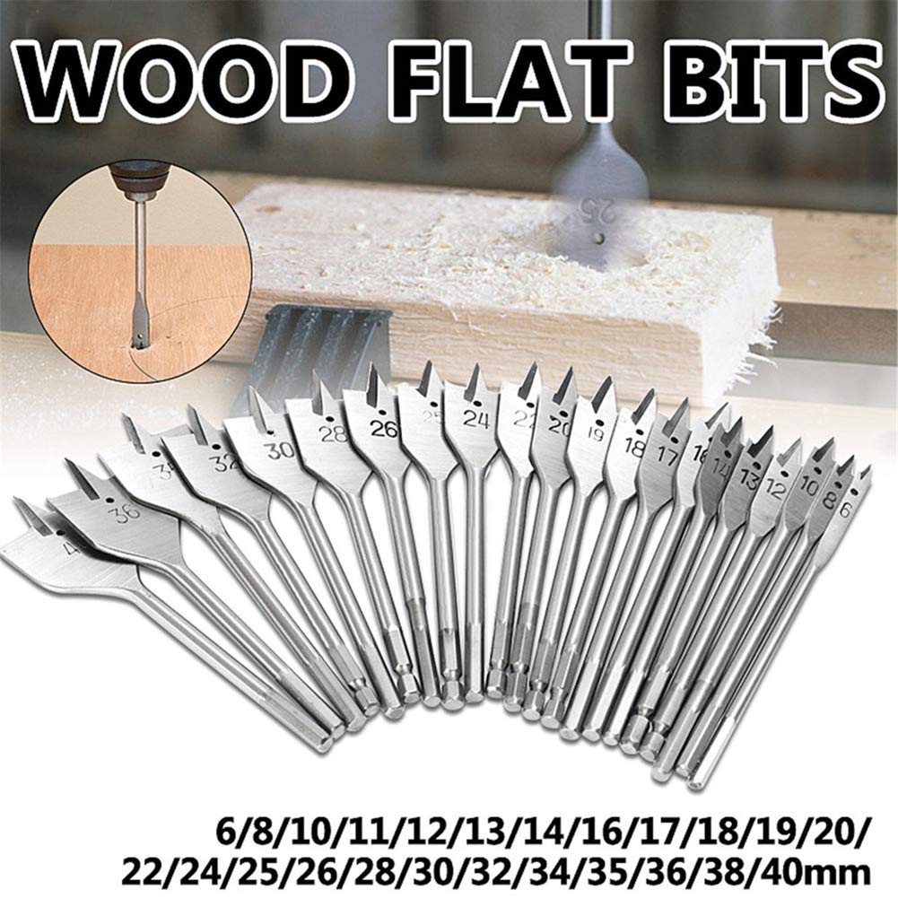 AkoMatial 6-40mm Flat Wood Industrial Drill Bits Carbon Steel Spade Drill Bits Shank Cutter Carpenter Tool for Craftsman 19mm