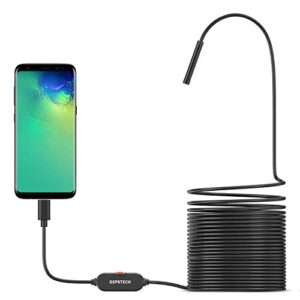 usb endoscope camera, depstech 720p ip67 waterproof borescope, 5.5mm snake inspection camera, type-c scope camera with 16.5ft semi-rigid cable, 6 led lights, compatible with otg android phone, pc