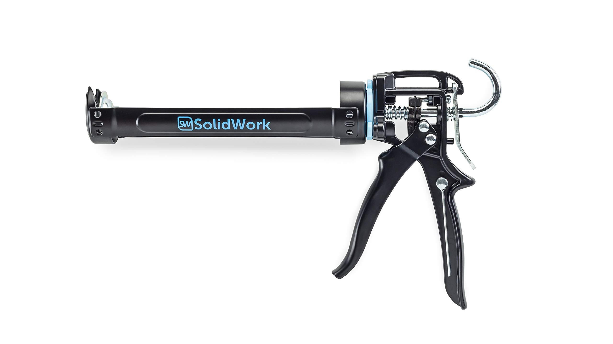 SolidWork Professional Drip-Free Caulk Gun with Ergonomic Steel Handle, up to 1/10 Gallon Cartridge, Adjustable 24:1 Thrust Ratio 1/10 Gallon Cartridge | Black Caulking Gun