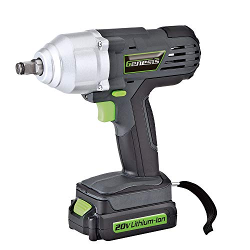 Genesis GLIW20AK 20-Volt Li-Ion Cordless Impact Wrench Kit with Charger, Battery, Sockets, Storage Case, and 2 Year Warranty