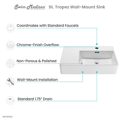 Swiss Madison SM-WS323 St. Tropez Wall Hung Sink with Right Side Faucet Mount