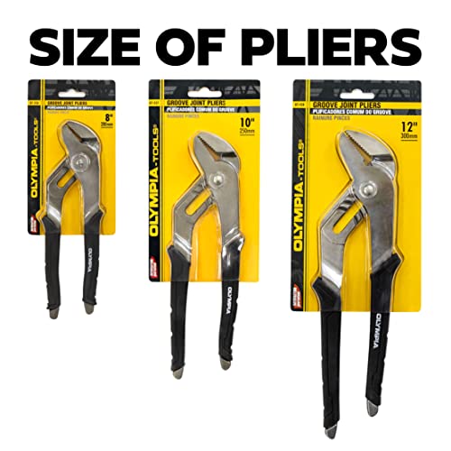 Olympia Tools 12-Inch Tongue and Groove Pliers, Straight Jaw Pliers with Cushion grip, 7 Jaw positions, 2.7" Jaw Capacity