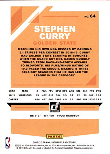 2019-20 Donruss Basketball #64 Stephen Curry Golden State Warriors Official NBA Trading Card by Panini America